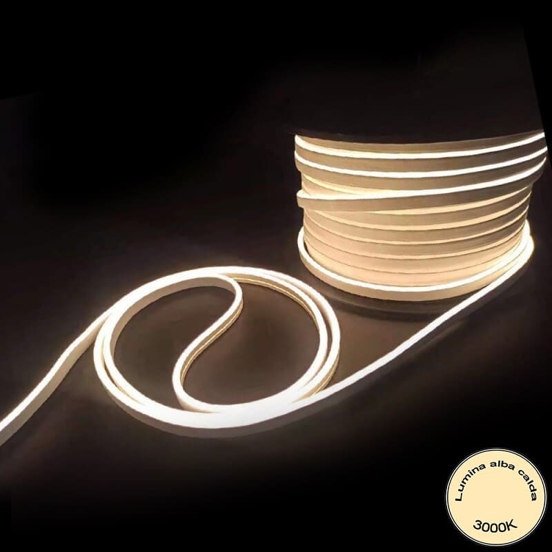 Bandă Led Neon Flex 6mmx12mm 10w M Lumina Calda 3000k 12v Ip65